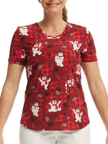 Scrubstar Women's "Frosty/Jolly Plaid" V-Neck Scrub Top - Walmart.ca