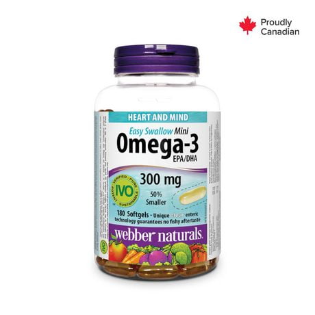 Webber Naturals® Omega-3 Mini Easy Swallow, 300 mg, 180 Clear Enteric ...