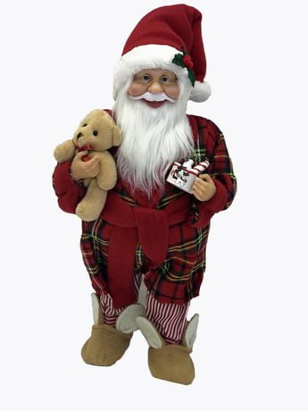 Holiday Time Indoor Décor 18 inch Santa in Red Plaid Robe with Hot ...