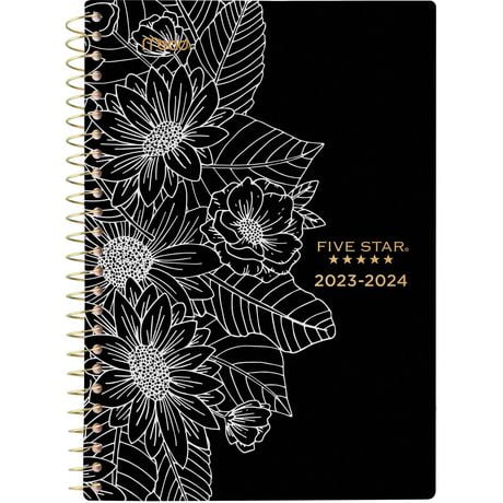 Five Star® Black & White Floral Small Academic Weekly/Monthly Planner ...
