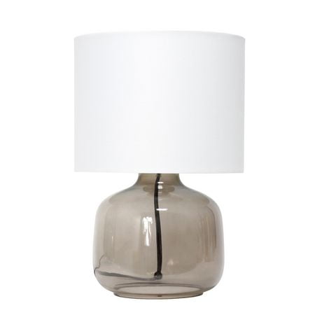 Simple Designs Glass Table Lamp with Fabric Shade, Smoke with White ...