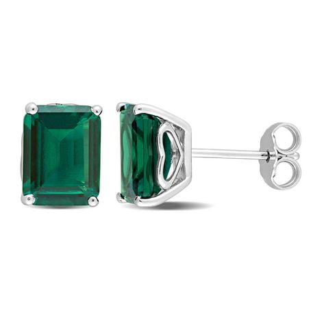 Miabella Emerald-Cut Created Emerald Solitaire Stud Earrings in Sterling Silver | Walmart Canada