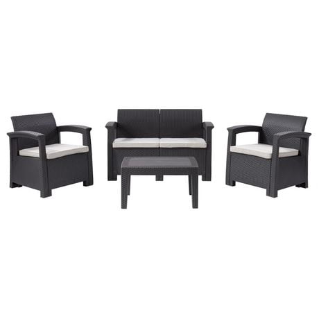 Click here for Corliving Lake Front Black Rattan Patio Set Black/... prices
