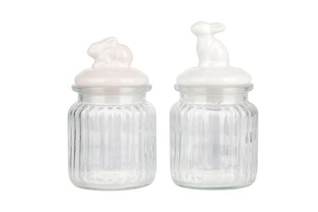 Way to Celebrate Glass Jar with White and Pink Ceramic Rabbit Lid, 10 ...