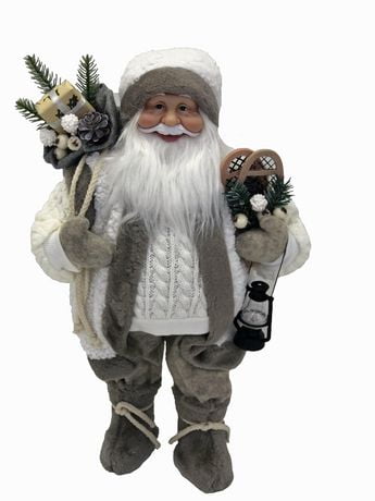 Holiday Time Indoor Decor 18 Inch Santa in White Sweater with Snowshoes ...