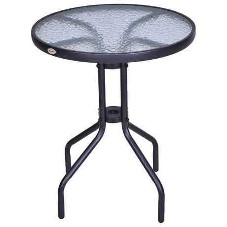 Outsunny Patio Round Table Tempered Glass Top Outdoor Dining Steel ...