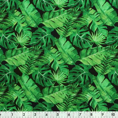 Click here for Fabric Creations Black With Jungle Green Leaves An... prices