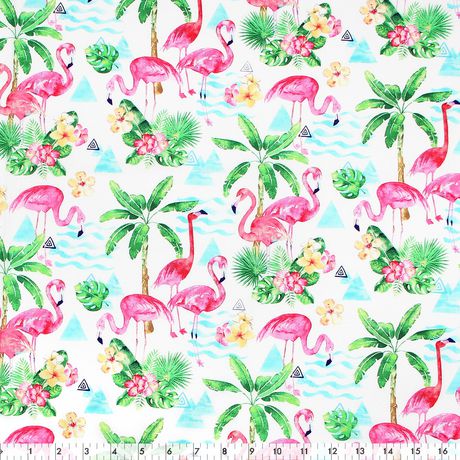 Click here for Fabric Creations White With Tropical Plants And Pi... prices