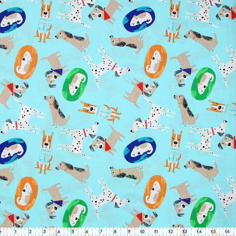 Click here for Fabric Creations Turquoise Blue With Fun Dogs Cott... prices
