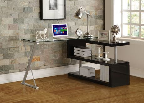 ACME Buck Desk with Swivel in Black High Gloss & Clear Glass - Walmart.ca