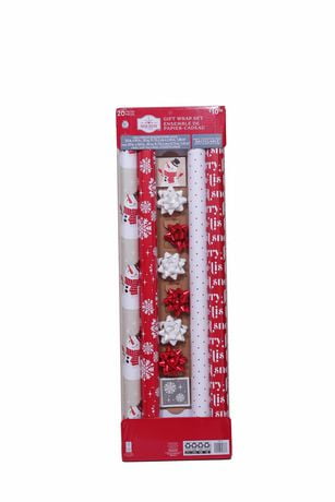 Holiday Time Christmas Gift Wrapping Kit, 4 Rolls Gift Wrap, 10 Gift ...