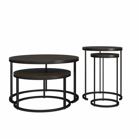 Ameriwood Home Camdale 4-Piece Nesting Coffee and End Table Bundle, Gray Oak w/ Black Meta ...