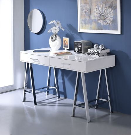 ACME Coleen Desk in White High Gloss & Chrome - Walmart.ca