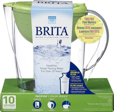 Brita Pacifica Water Filtration Pitcher with Paint Markers, 10 Cup ...
