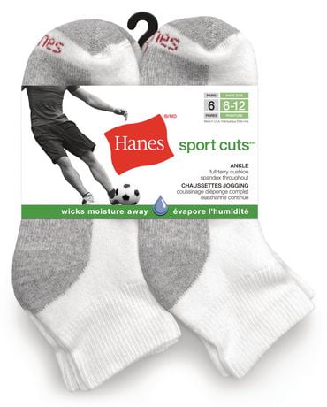 Click here for Hanes Mens 6 Pack Sport Cuts Ankle Socks White 6-1... prices