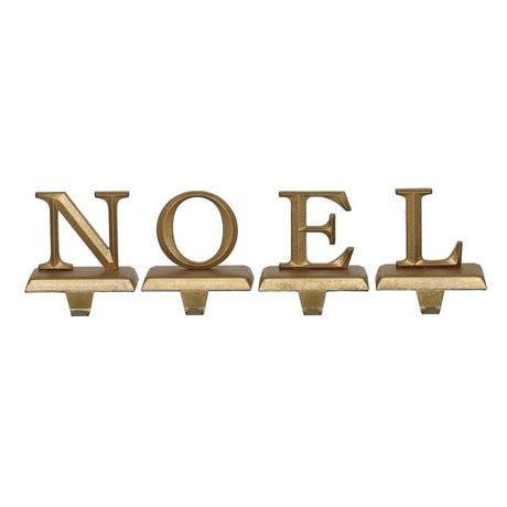 FRAÎCHE Holiday Gold Metal Noel Stocking Holder Set, 4 pack, Christmas ...