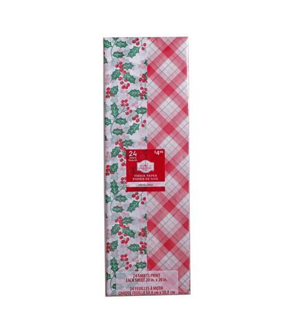 Holiday Time Printed Gift Paper Tissue, 24 Count Botanical and Plaid ...