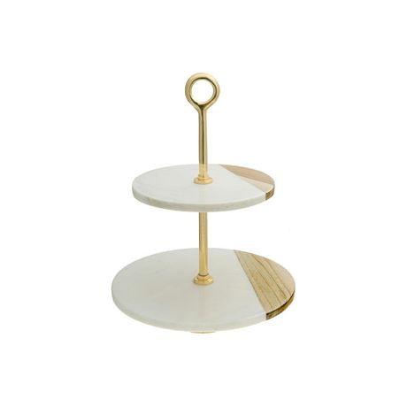 White Marble And Wood 2 Tier Cake Stand | Walmart Canada