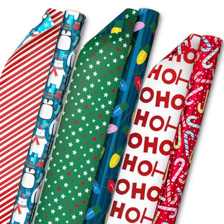 Hallmark Reversible Christmas Wrapping Paper (3 Rolls: 50 sq. ft. ttl ...
