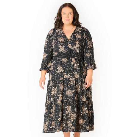 Devoted Women’s Plus size L/S wrap V-neck maxi dress, L/S wrap V-neck ...