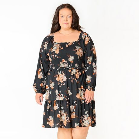 Devoted Women’s Plus size L/S smocked bodice mini dress with tiered ...