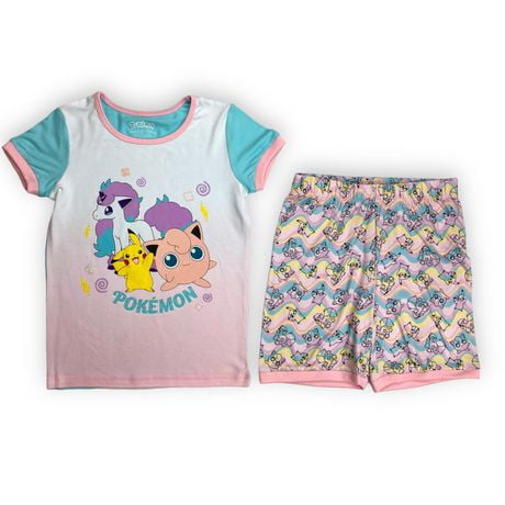 Pokemon Girls pj set. This girls 2 piece pj set has a short sleeve tee ...