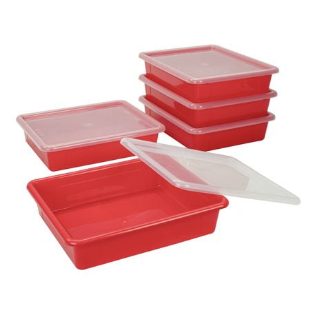 Storex Flat Storage Tray with Lid, Letter Size, 10 x 13 x 3 Inches, Red ...