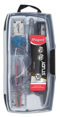 Maped Study Math set - 10 pieces set - 2 Metal ccompasses, ruler ...