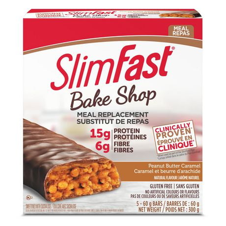 SlimFast Bakeshop Meal Replacement Bars Peanut Butter Caramel, 5 - 60g ...