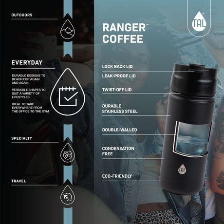 Tal Double Wall Insulated Stainless Steel Ranger Coffee Tumbler, 18oz ...