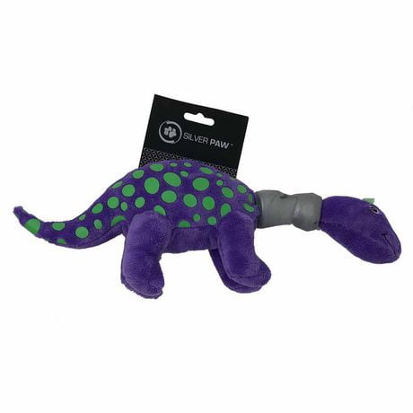Click here for Silver Paw Crusha Animal Neck Dino Dog Toy Purple... prices