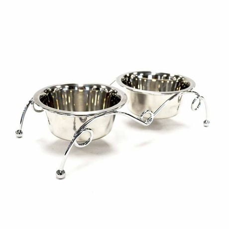 Click here for Barkley & Evans Nuevo Chrome Dog Feeder Chrome Sma... prices