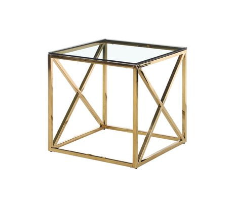 Click here for K-Living Palma End Table With Clear Glass Top & Go... prices
