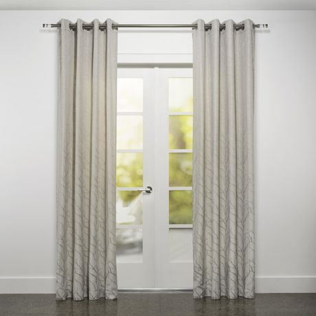 Ready made curtain with a linen look jacquard branch design, 8 metal ...