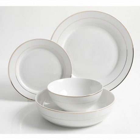 Mreitage Classy 16 Piece Fine Ceramic Dinnerware Set, White/Gold ...