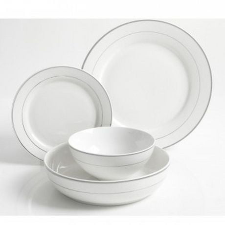 Meritage Classy 16 Peice Dinnerware Set, Double Bowl and Platinum Bands ...