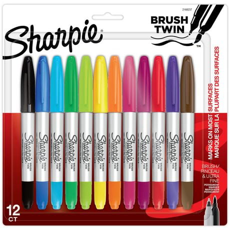 Sharpie Brush Twin Permanent Markers, Brush Tip Marker and Ultra Fine ...