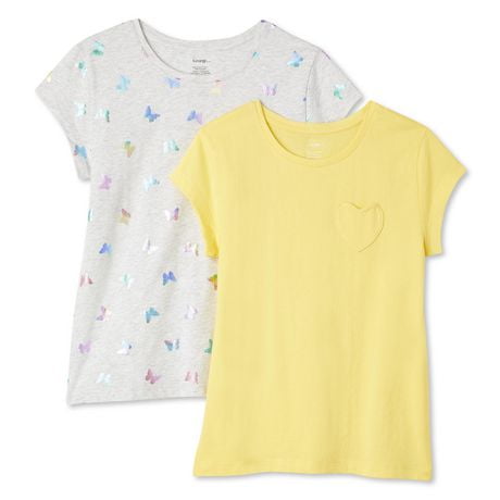 Click here for George Girls Heart Pocket Tees 2-Pack Yellow Xs prices