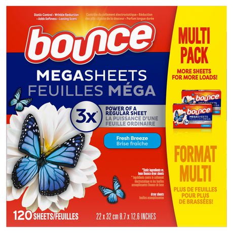 Bounce WrinkleGuard Mega Dryer Sheets, Wrinkle Release Fabric Softener ...