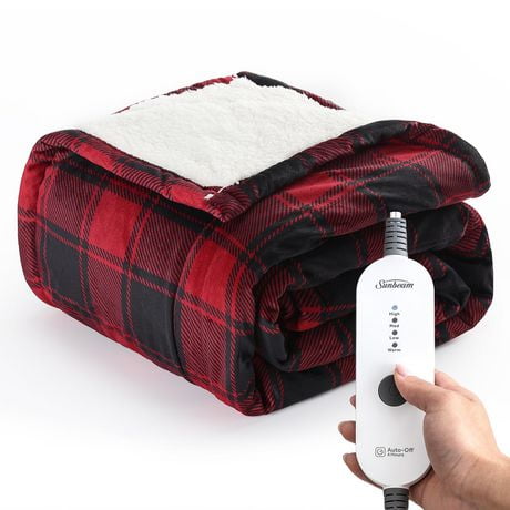 Sunbeam Royal Mink Electric Heated Throw with Reverse Sherpa, Red Black ...
