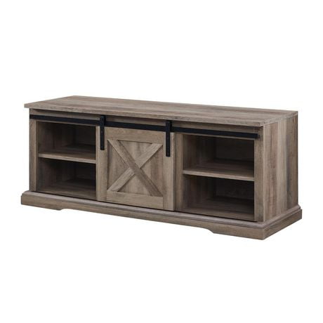48" Sliding Barn Door Entry Bench with Storage - Grey Wash - Walmart.ca