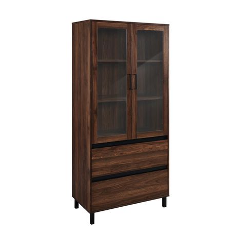 Click here for Manor Park 68 Glass Door Storage Hutch - Dark Waln... prices