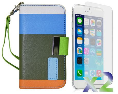 Click here for Exian Wallet Case For Iphone 6 Plus - Blue/Green/O... prices