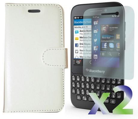 Click here for Exian Leather Wallet Case For Blackberry Q5 White prices