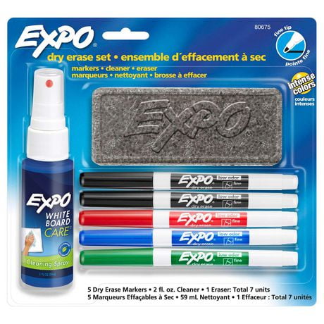 Expo Low Odour Dry Erase Marker Set with White Board Eraser and Cleaner ...