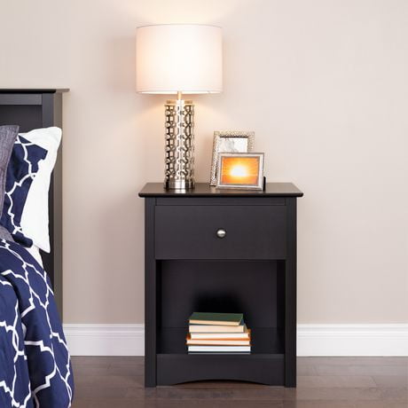 Click here for Prepac Sonoma 1-Drawer Black Tall Nightstand Black prices
