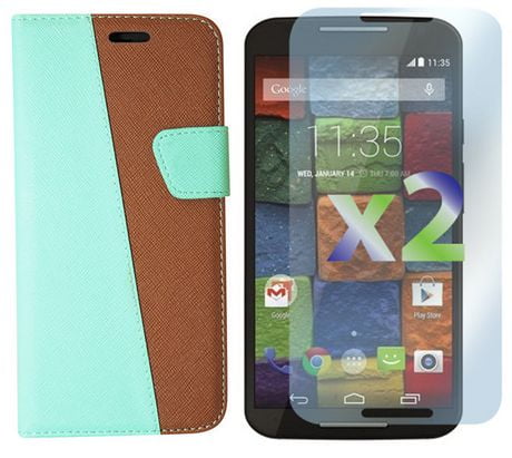 Click here for Exian Leather Wallet Case For Moto X2 - Green & Br... prices