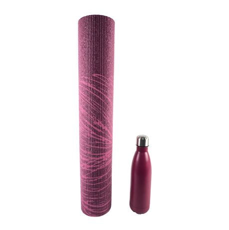 GoZone 5mm Feather Printed Yoga Mat with Water Bottle Gift Set ...