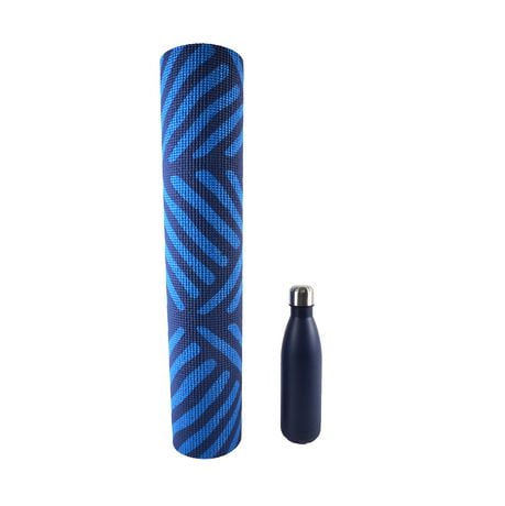 GoZone 5mm Lines Printed Yoga Mat with Water Bottle Gift Set, Blue ...