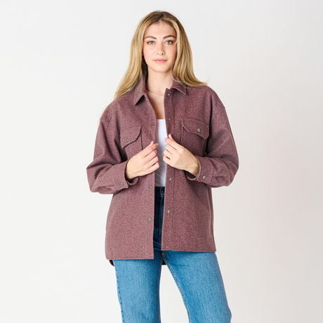 DV Wool knit buttoned shacket with collar - Walmart.ca